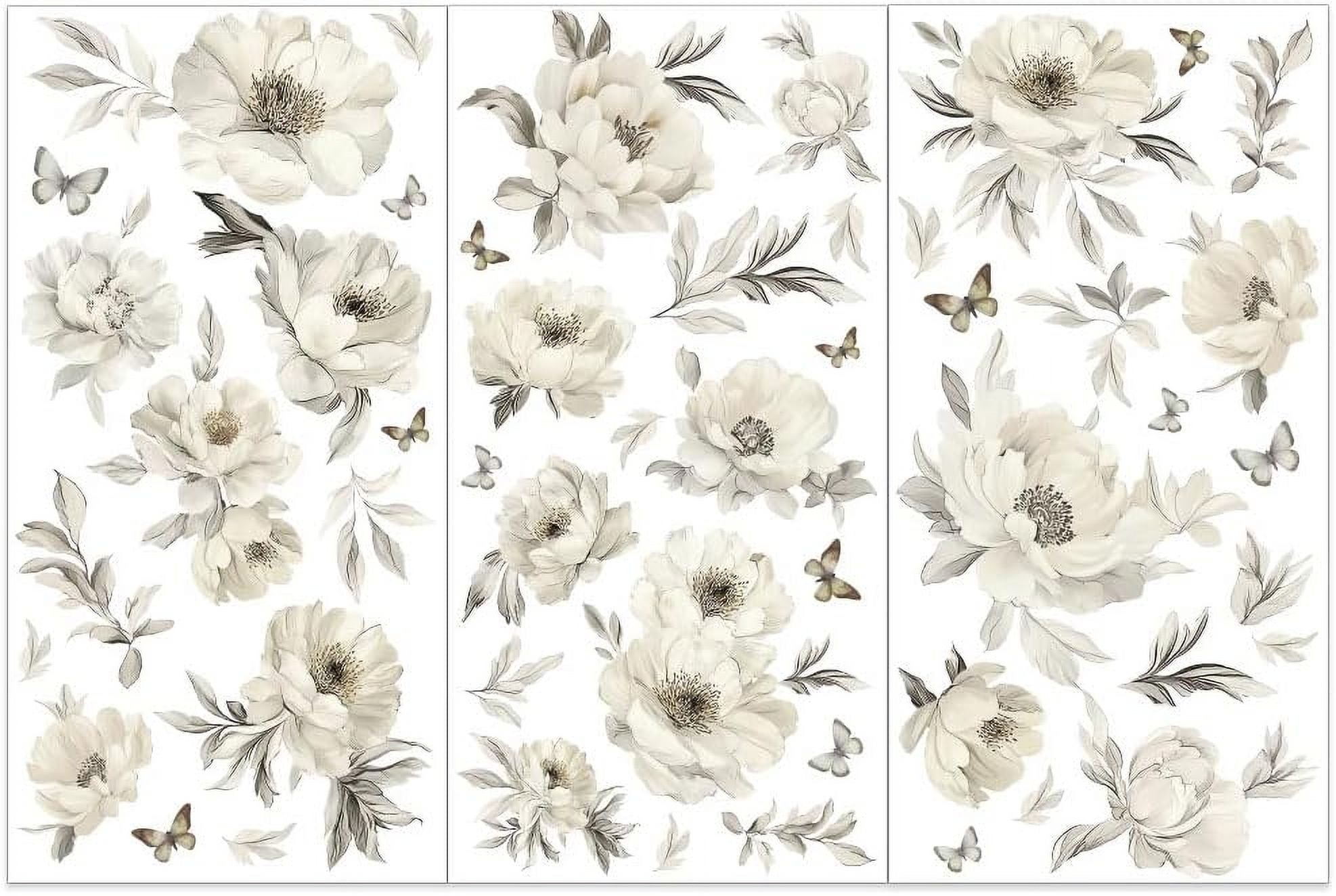 3pcs/Set Ivory Flowers Rub on Transfers for Furniture and Crafts 6x12 ...
