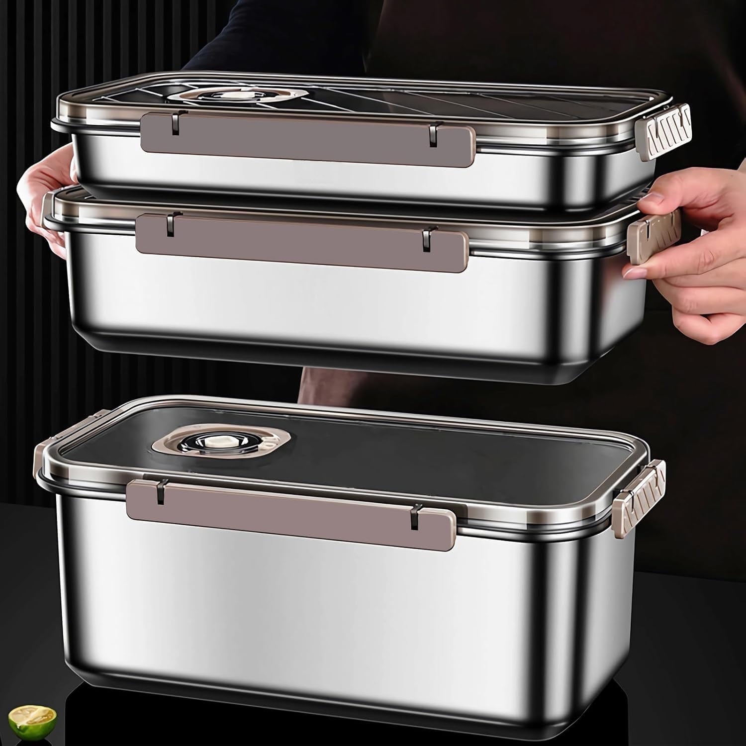 3pcs/Set Large Stainless Steel Food Storage Containers With Lids For ...