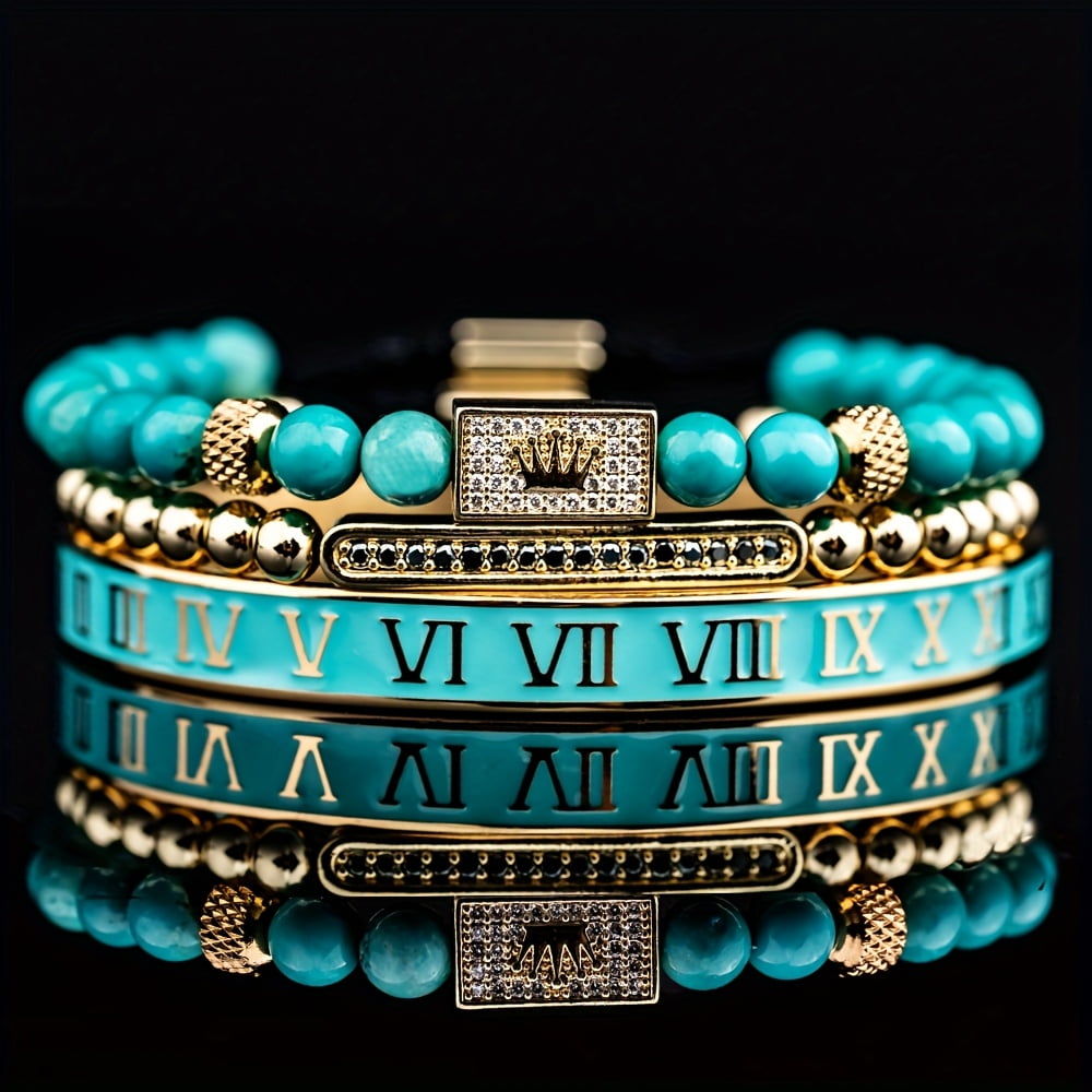 3pcs/Set Luxury Royal King Crown Men Bracelets Roman Numeral Bracelet ...
