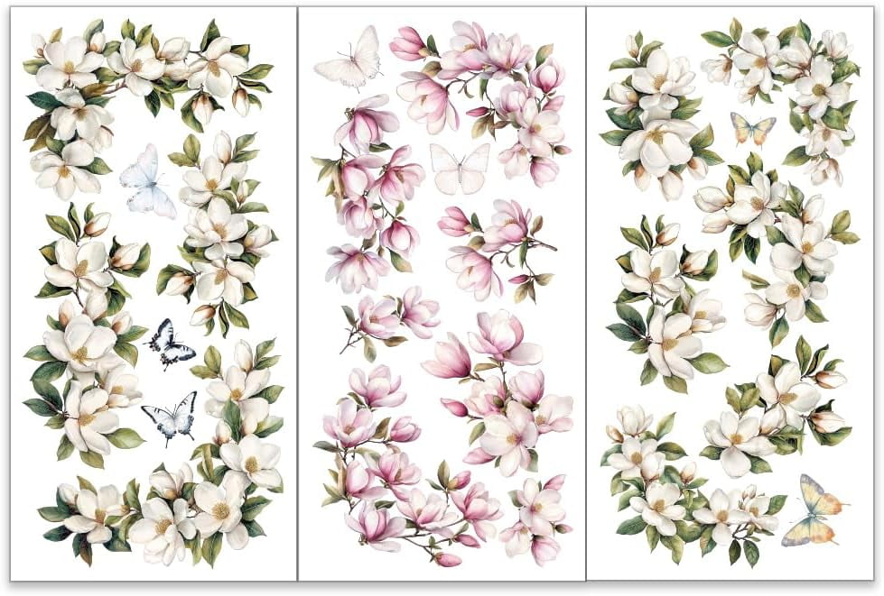 3pcs/Set Magnolia Rub on Transfers for Furniture and Crafts 6x12 inch ...