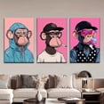 3pcs Set Modern Pop Art Monkey Wall Decor - Pink & Black Abstract ...