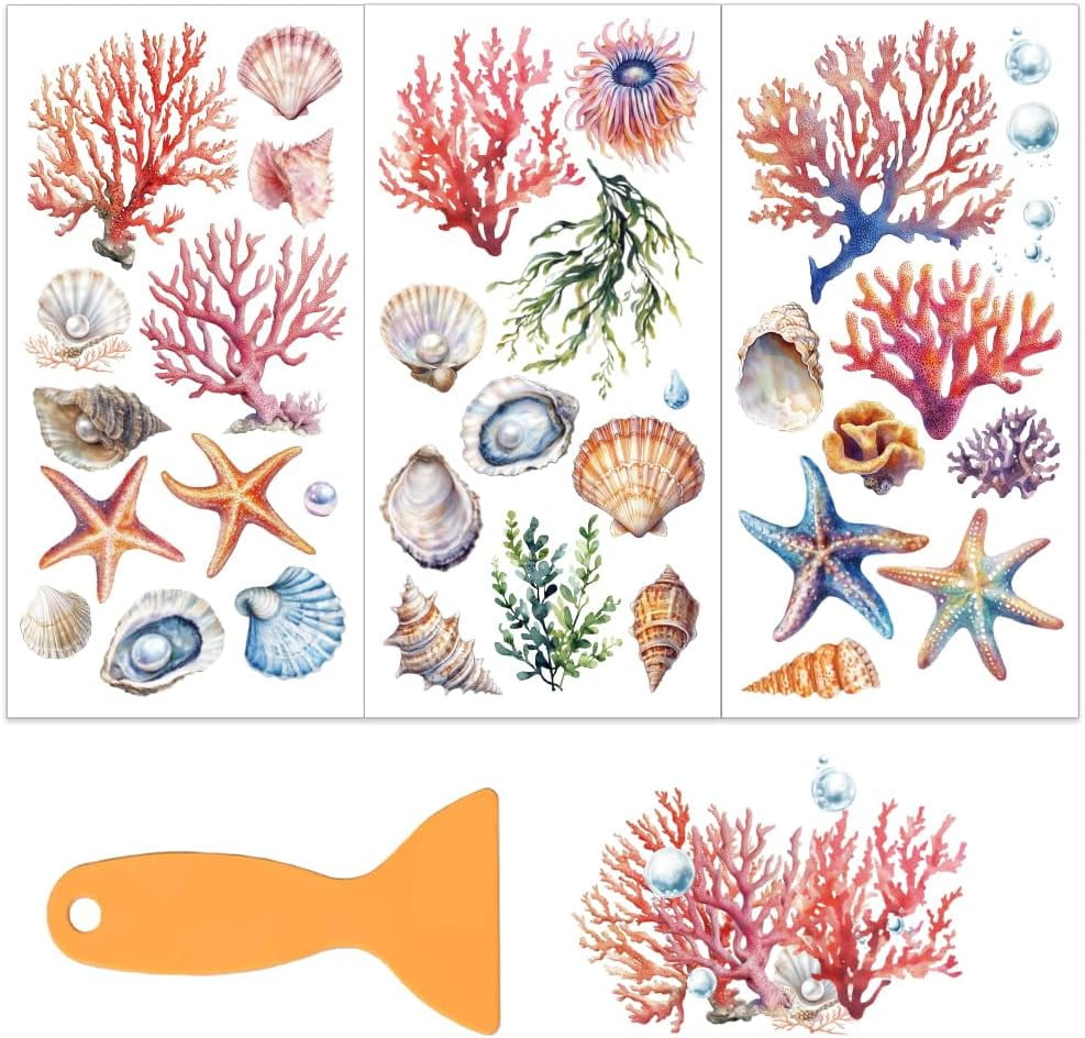 3pcs/Set Ocean Rub on Transfers DIY for Furniture and Crafts 6x12 Inch Coral Shell Furniture ...