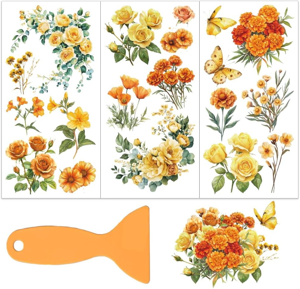 3pcs/Set Orange Flower Rub on Transfers DIY for Furniture and Crafts ...