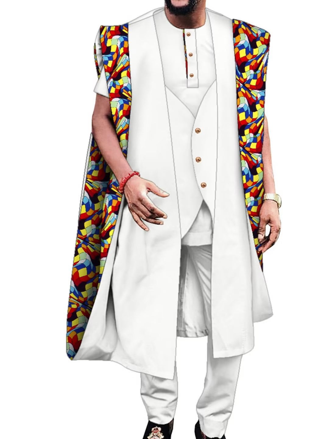 3pcs Set Outfits Short Sleeve Robe Shirt Trousers Pant Party Wedding ...