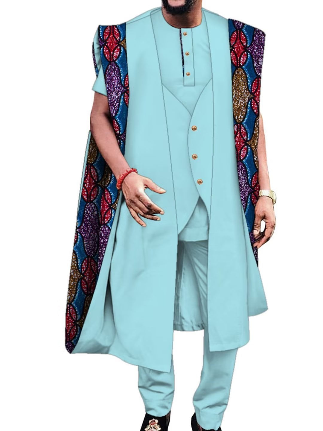 3pcs Set Outfits Short Sleeve Robe Shirt Trousers Pant Party Wedding ...