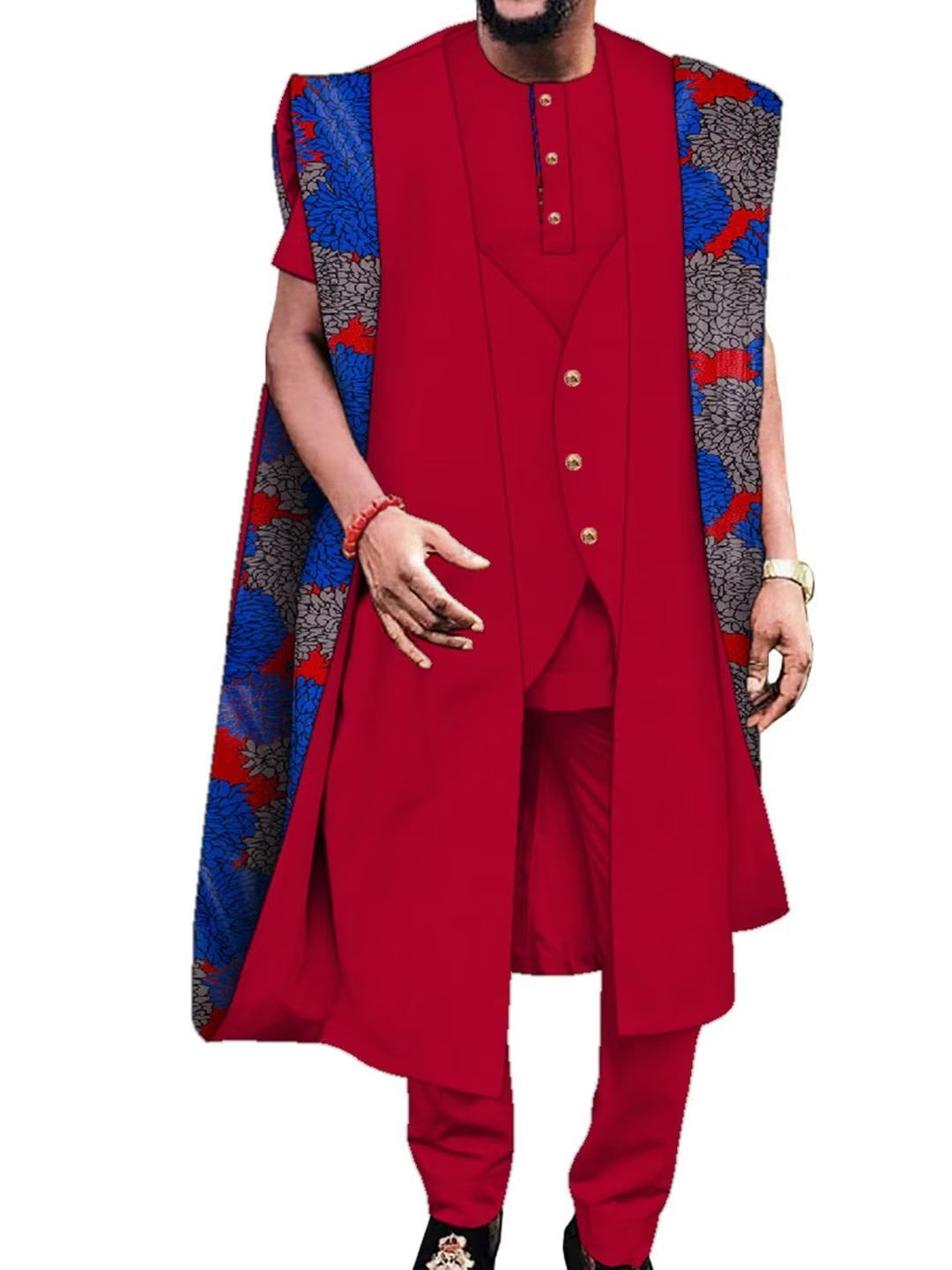 3pcs Set Outfits Short Sleeve Robe Shirt Trousers Pant Party Wedding ...