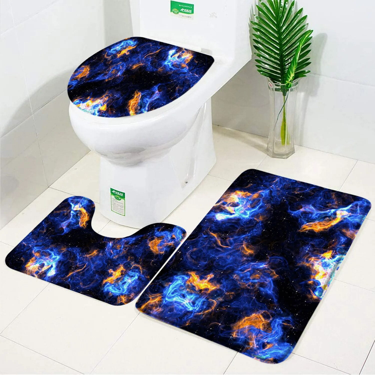 3pcs Set Paint Bath Mat Dripping Paint Mid Bathroom Decor Mat Non Slip ...
