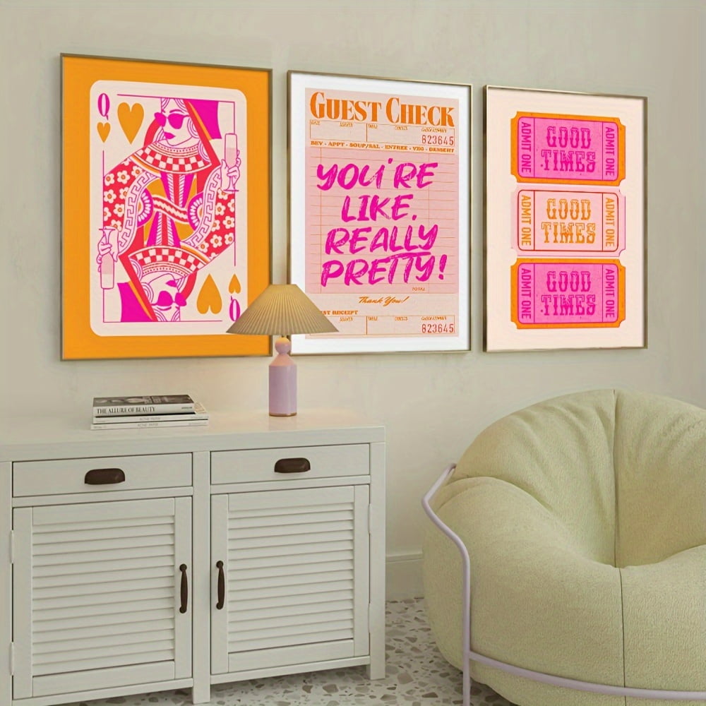3pcs/Set Pink Orange Preppy Y2k Trendy Aesthetic Painting, Queen Card ...