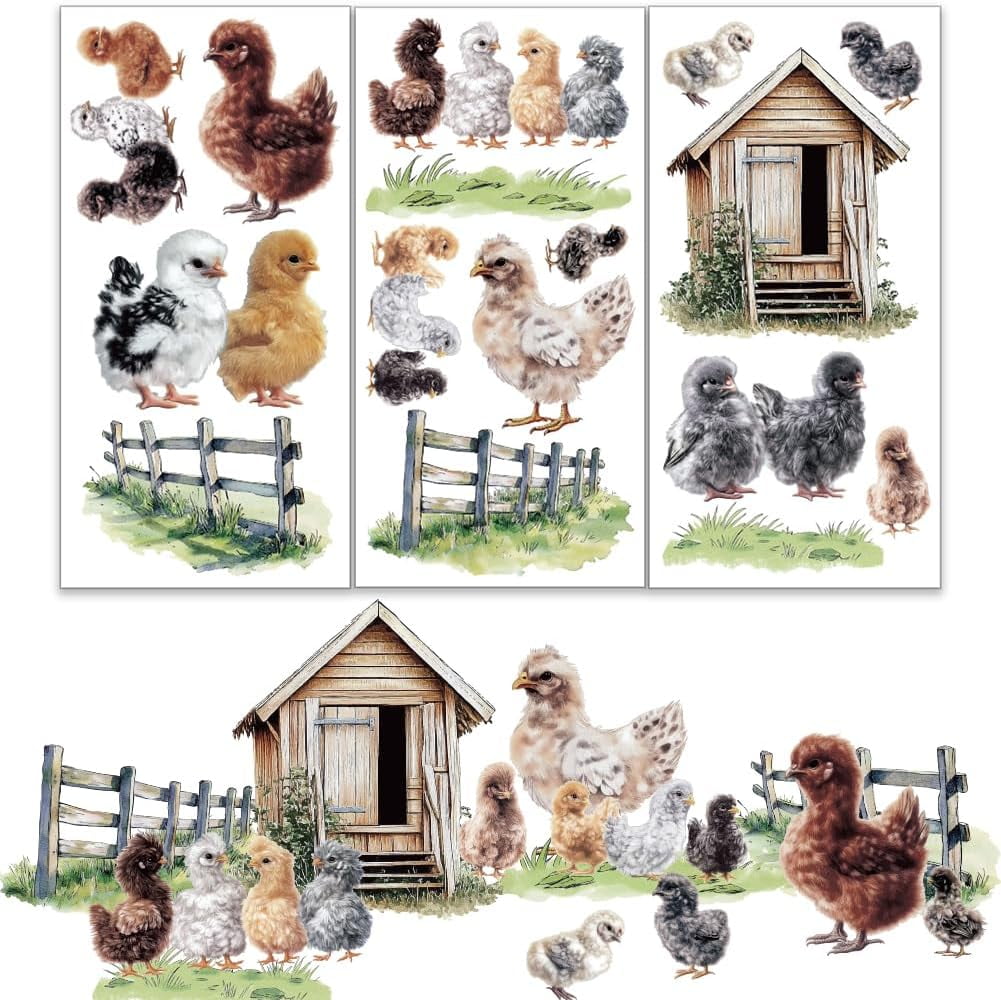 3pcs/Set Poultry Farm Rub on Transfers for Furniture and Crafts 6x12 ...