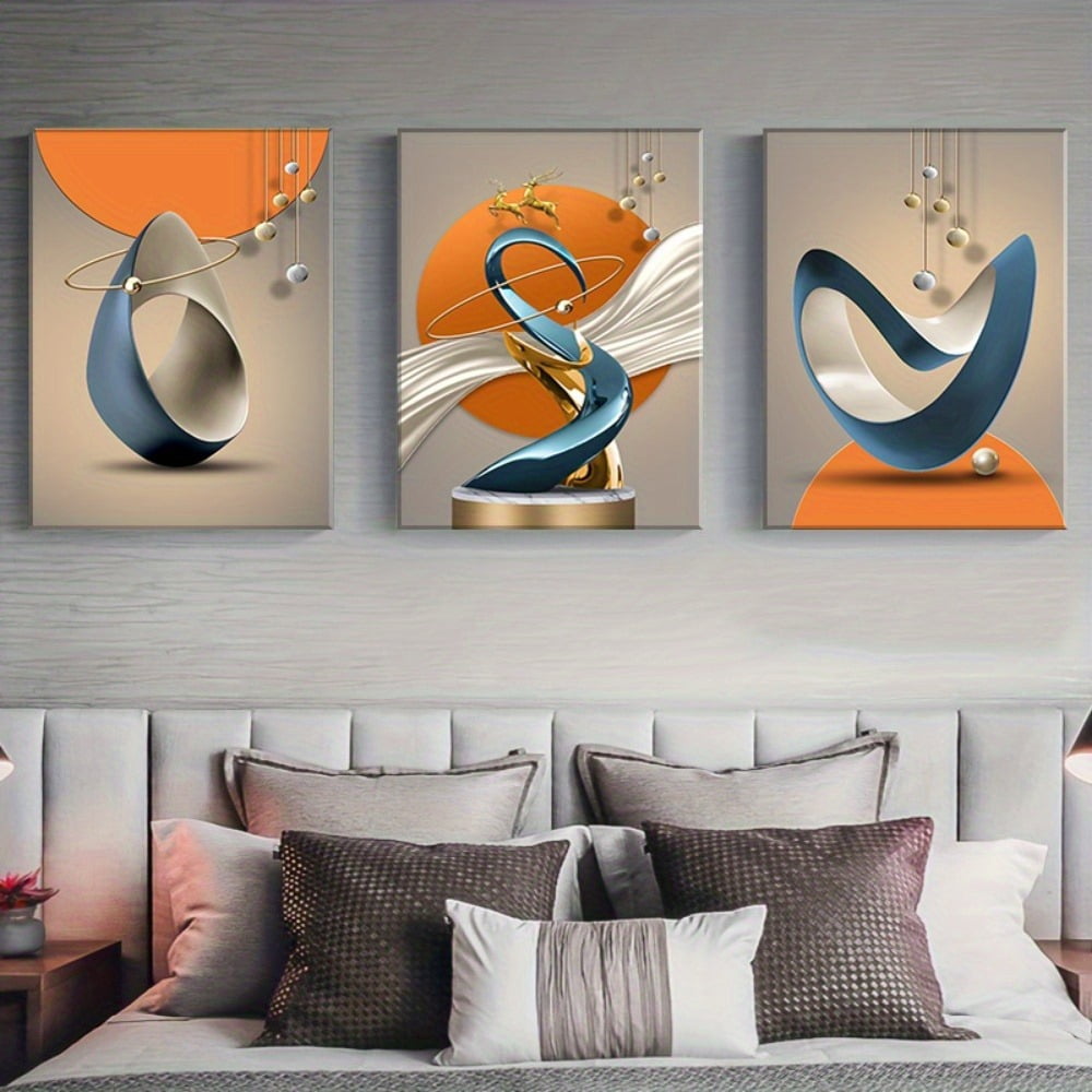 3pcs Set of Professionally Wooden Framed Modern Geometric Canvas Prints ...