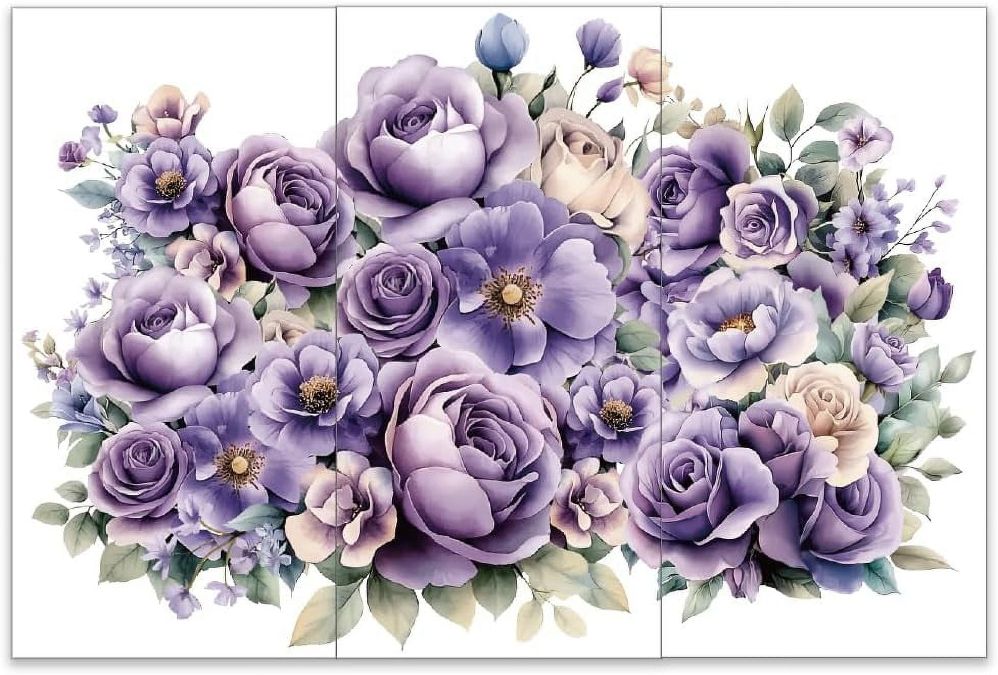 3pcs/Set Purple Roses Rub on Transfers for Furniture and Crafts 6x12 ...