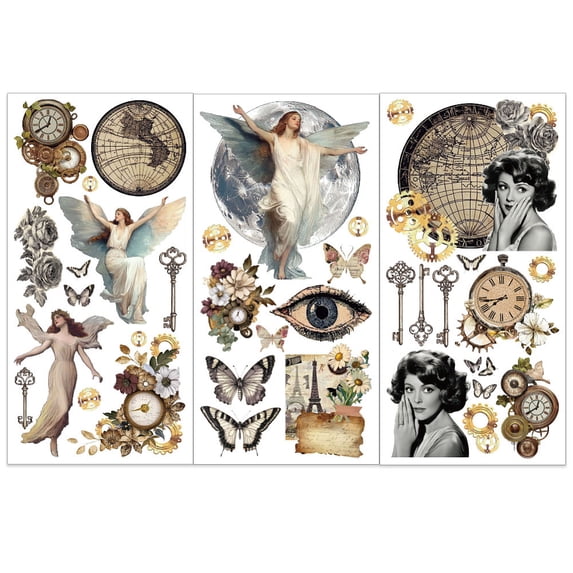 3pcs/Set Retro Gears Rub on Transfers for Furniture and Crafts 6x12 ...