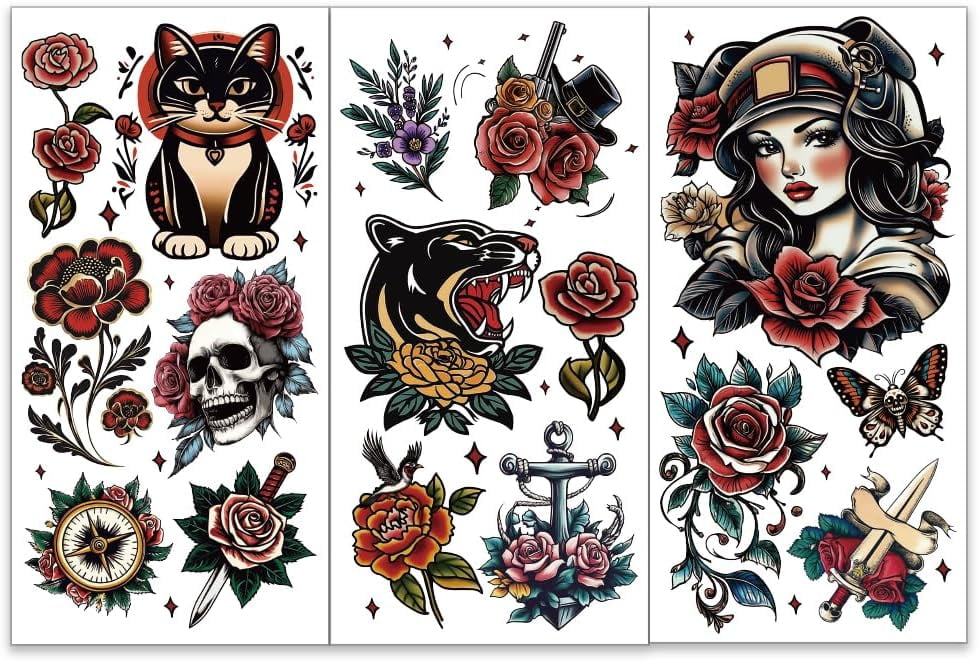 3pcs/Set Tattoo Designs Transfer Stickers 6x12 Inch Rub on Transfers for Furniture and Crafts ...