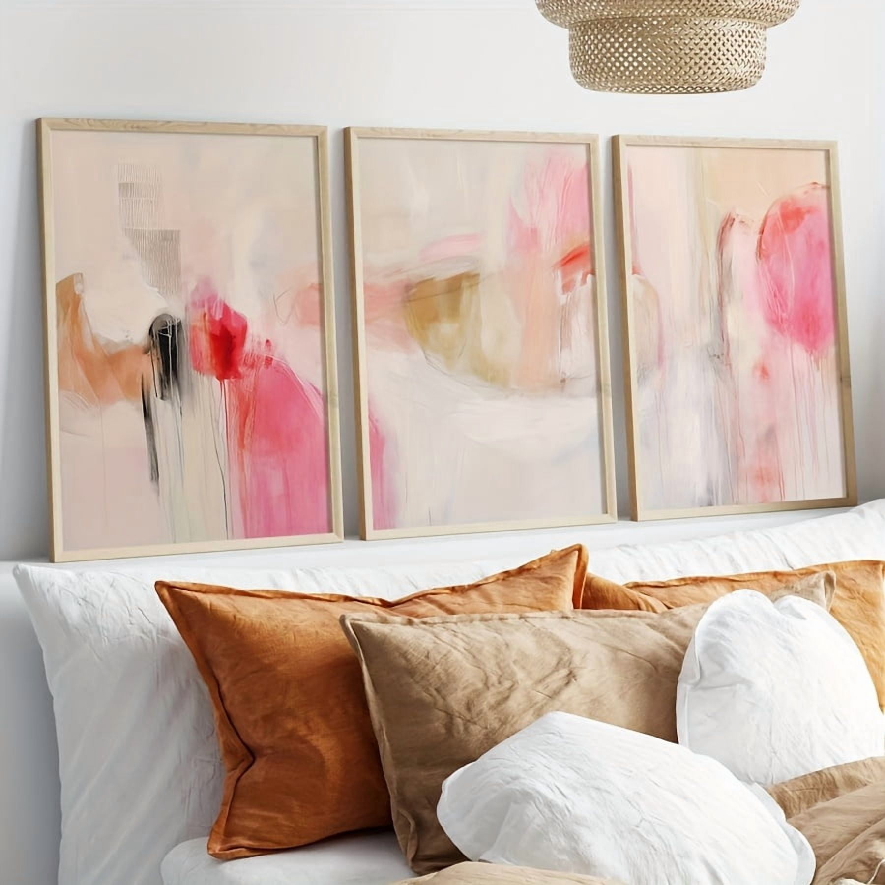 3pcs Set Unframed, Minimalist Pink Abstract Art Wall Art, Brushstroke ...