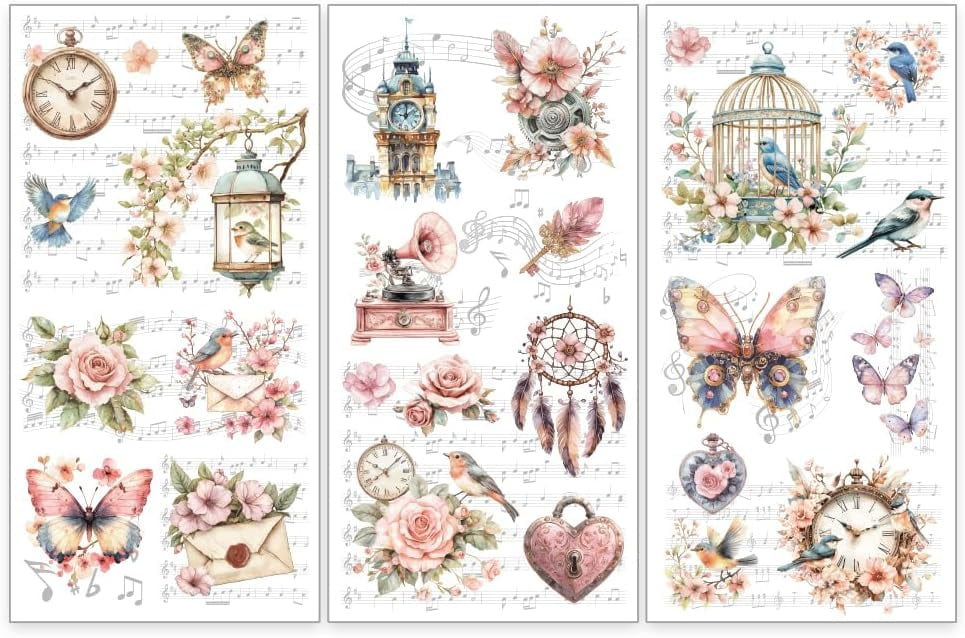 3pcs/Set Vintage Bird Butterfly Rub on Transfers for DIY Furniture ...