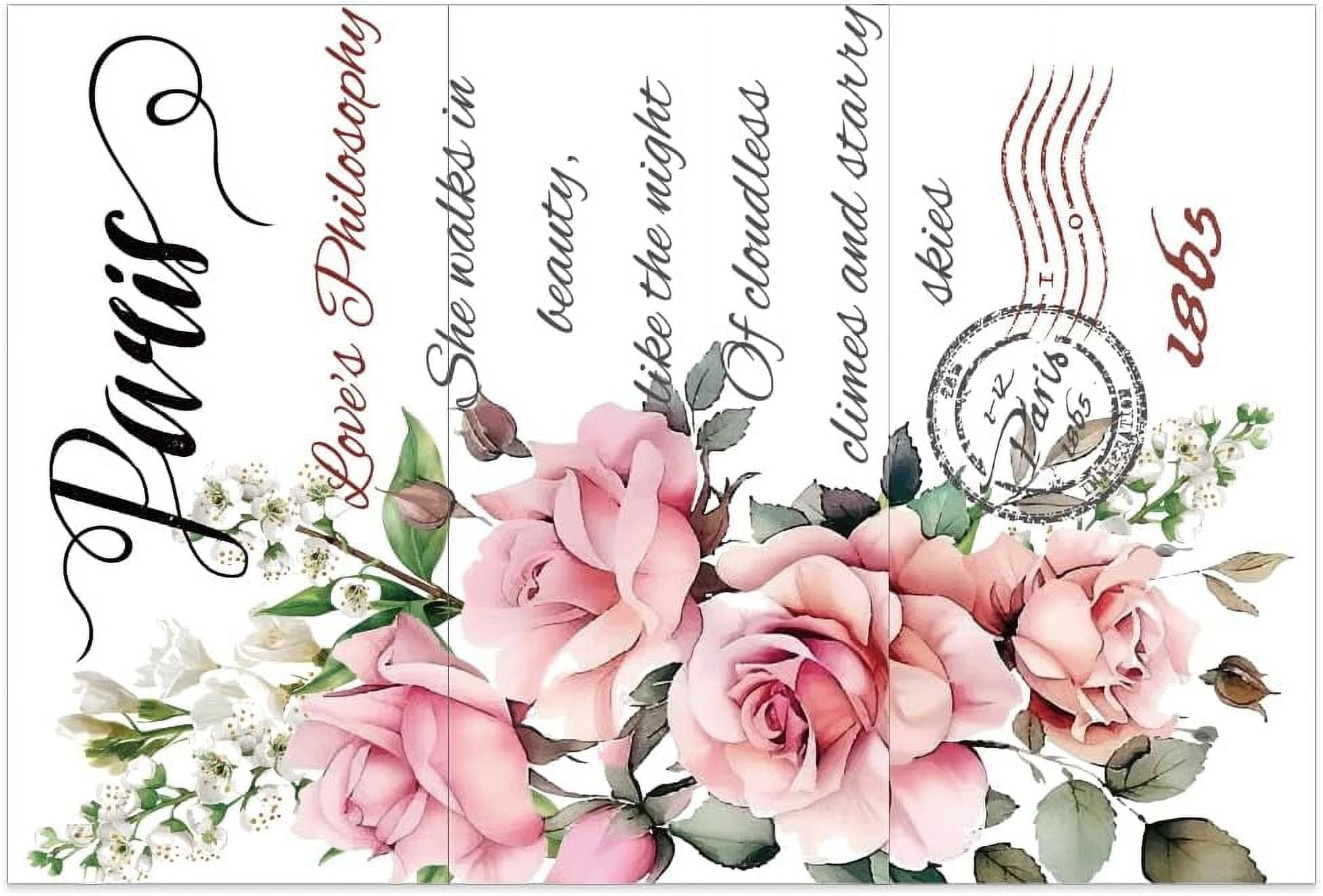 3pcs/Set Vintage Pink Rose Rub on Transfers for Furniture 6x12 inch ...