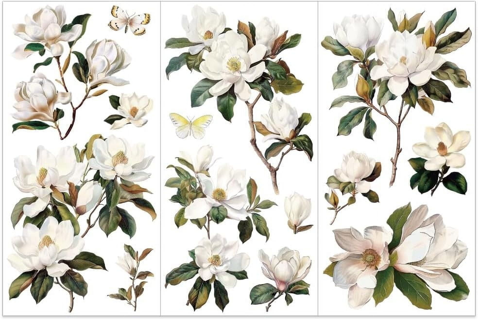 3pcs/set White Magnolia Rub on Transfers for Crafts and Furniture 6x12 ...