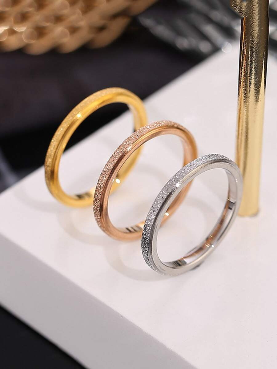 3pcs/Set Womens Fashionable 2mm Sparkle Finish Stainless Steel Rings ...