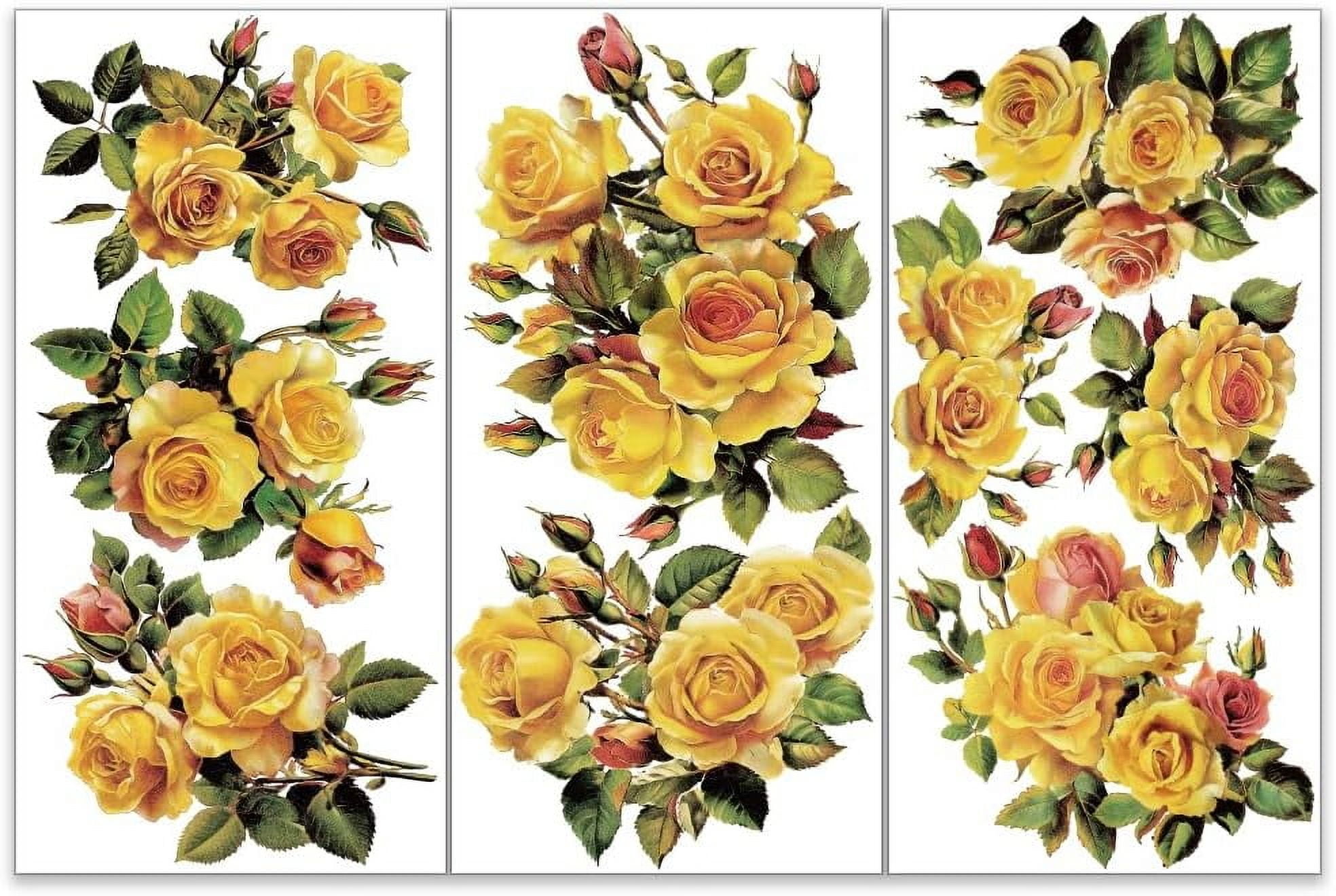 3pcs/Set Yellow Roses Rub on Transfers for Furniture and Crafts 6x12 ...