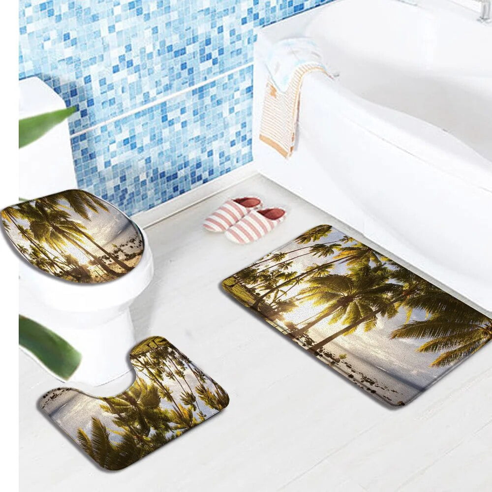 3pcs Sets Summer Hawaii Landscape Print Bath Mat Home Decor Beach ...
