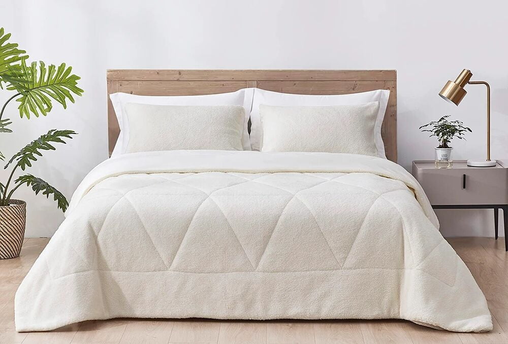 3pcs Sherpa Bedding Set Soft Washed Microfiber Reversible Sherpa ...