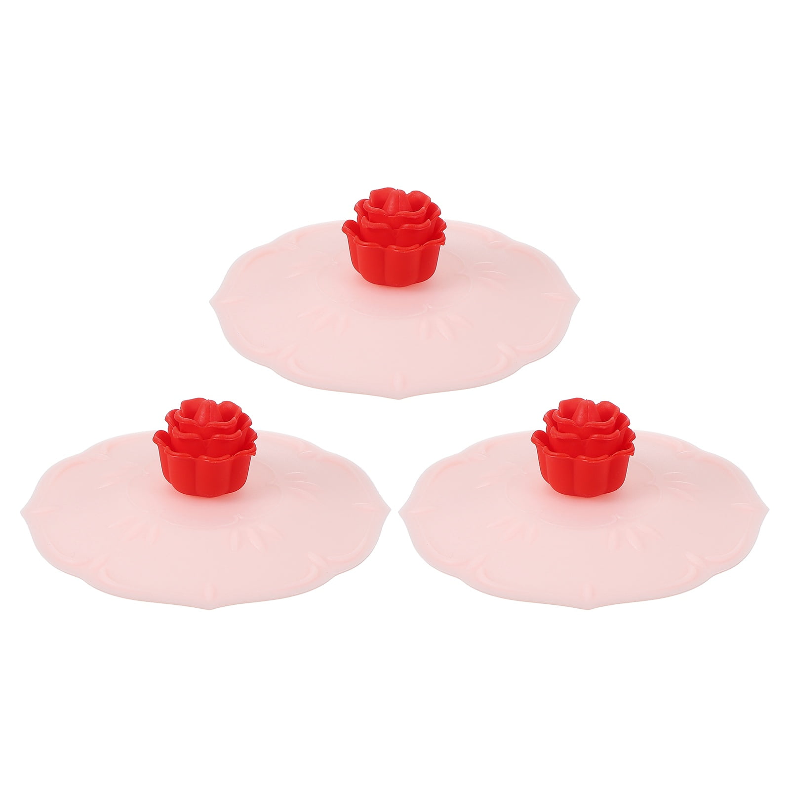 3pcs Silicone Cup Lid, Universal Mug Covers with Rose Pattern for Coffee Mugs Cups Glass Red ...