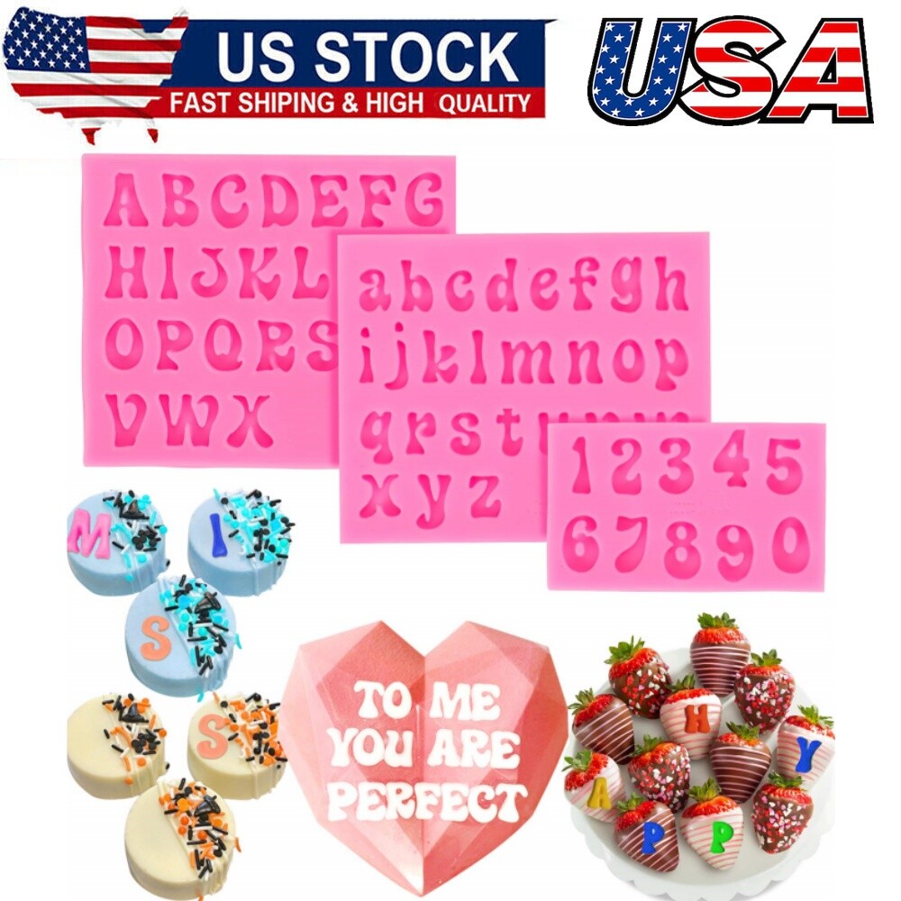3pcs Silicone Letter Molds, Uppercase Lowercase Alphabet Number Fondant ...