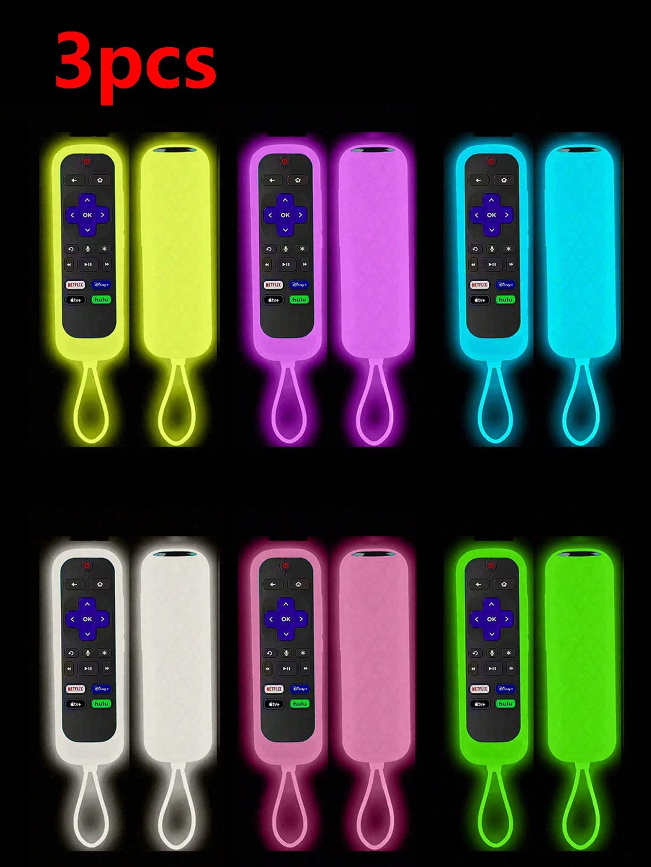 3pcs Silicone Luminous Remote Control Protective Cover For TCL ROKU ...