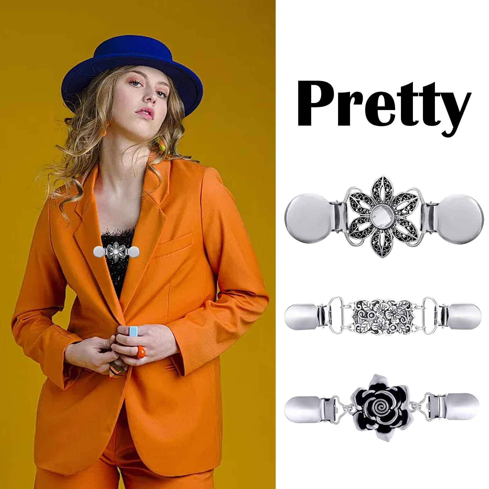 3pcs Silver Cardigan Clips - Three Styles - Walmart.com