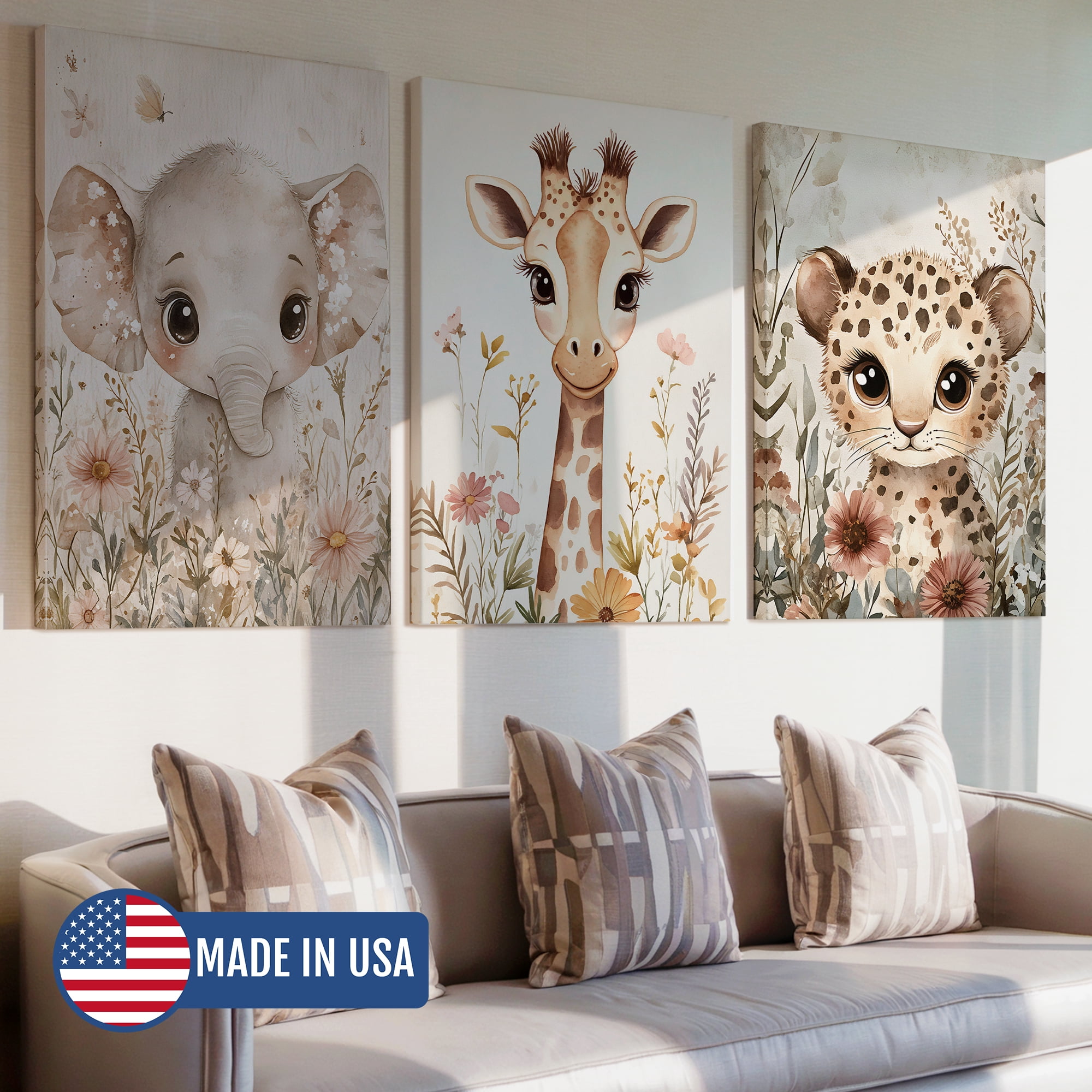 3pcs Small Animals In Flowers Decorative Painting, Canvas 16x20inch ...