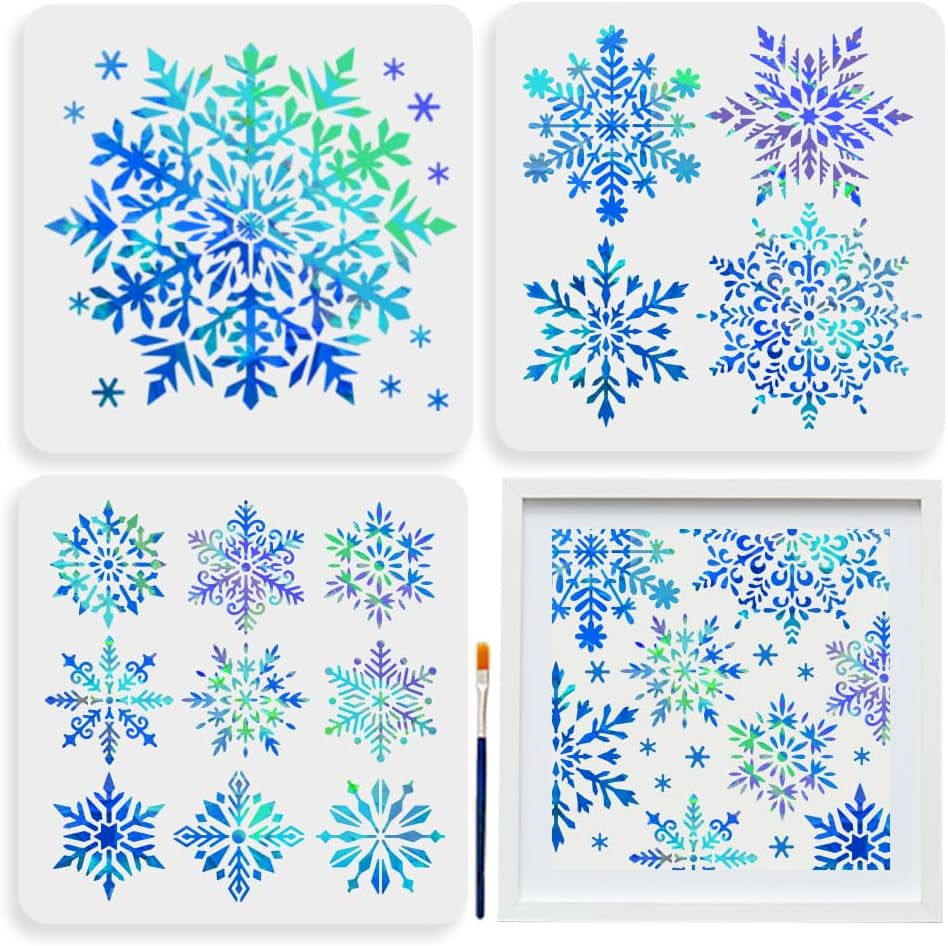 3pcs Snowflake Stencils 11.8×11.8inch Winter Christmas Snow Template ...