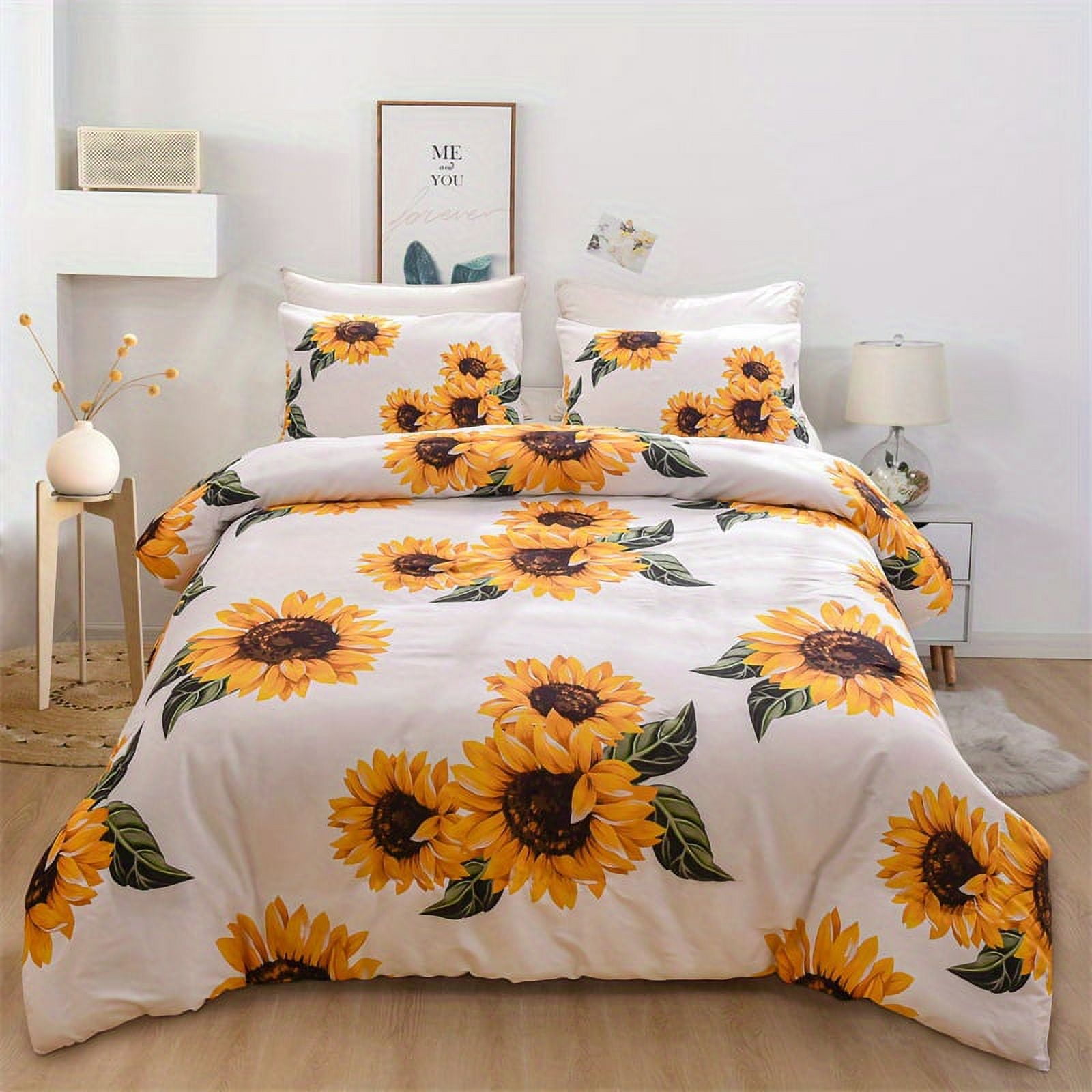 3pcs Soft And Comfortable Sunflower Print Duvet Cover Set For Bedroom ...