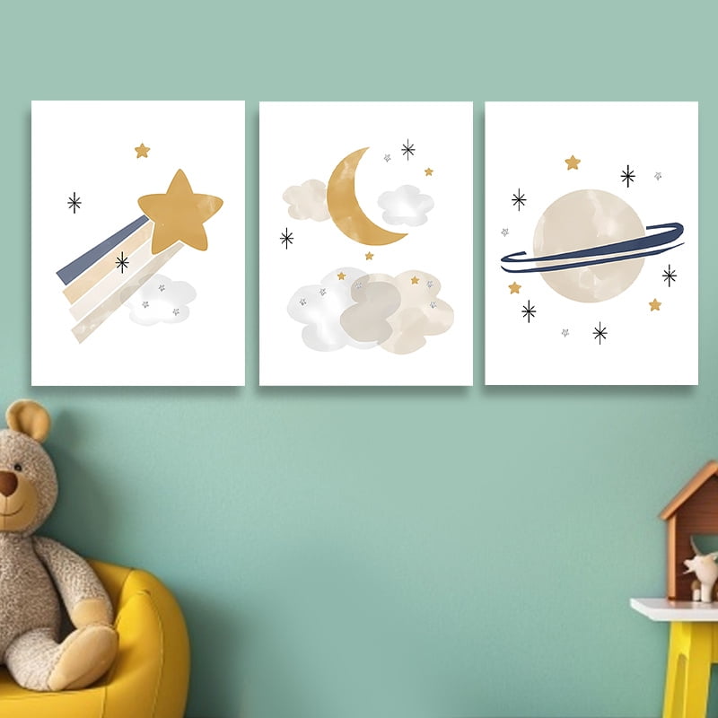 3pcs Space-Themed Nursery Canvas Wall Art Set, Frameless Thick ...
