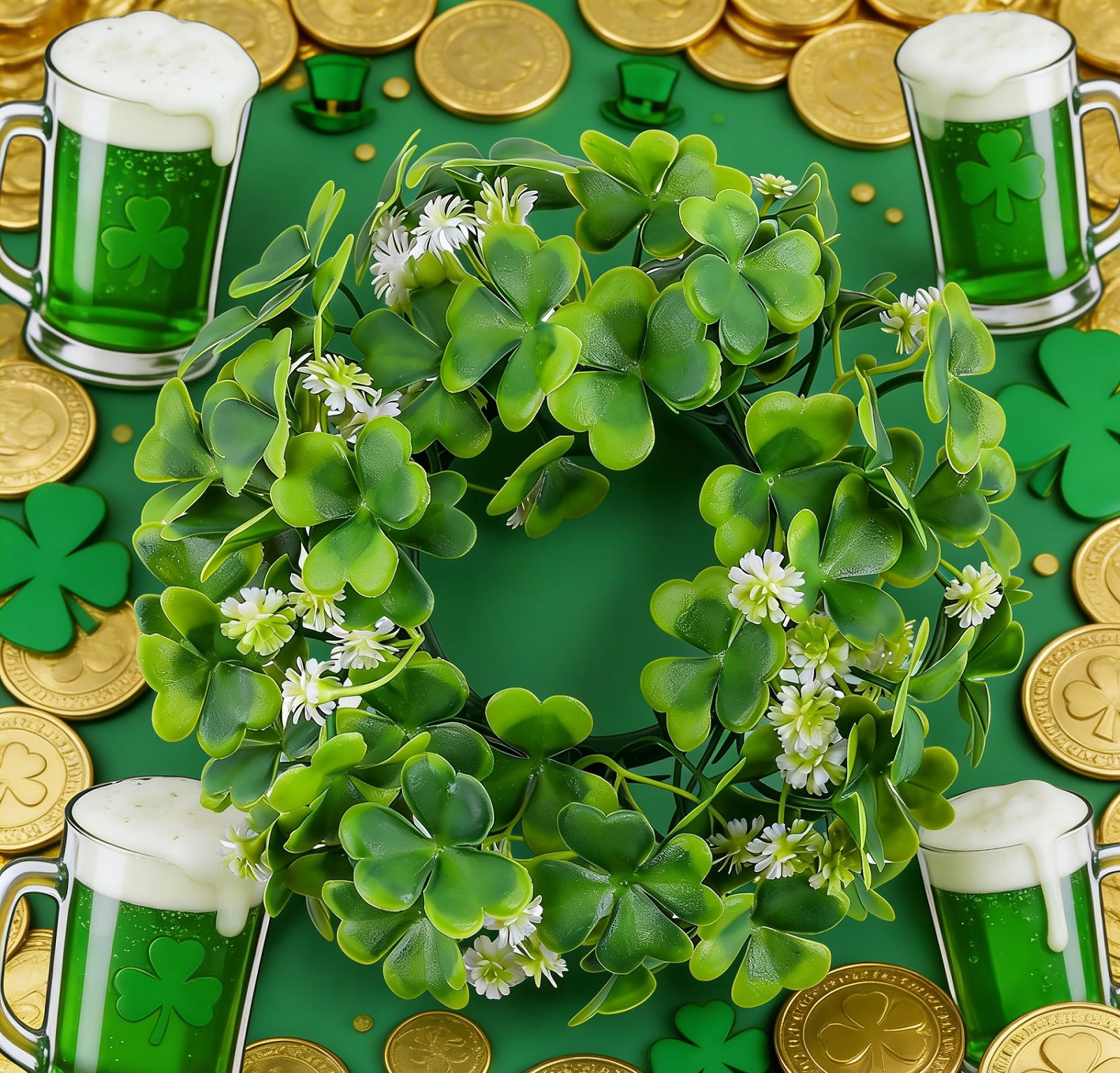 3pcs St Patricks Day Shamrock Mini Candle Wreath - Tabletop Candle ...