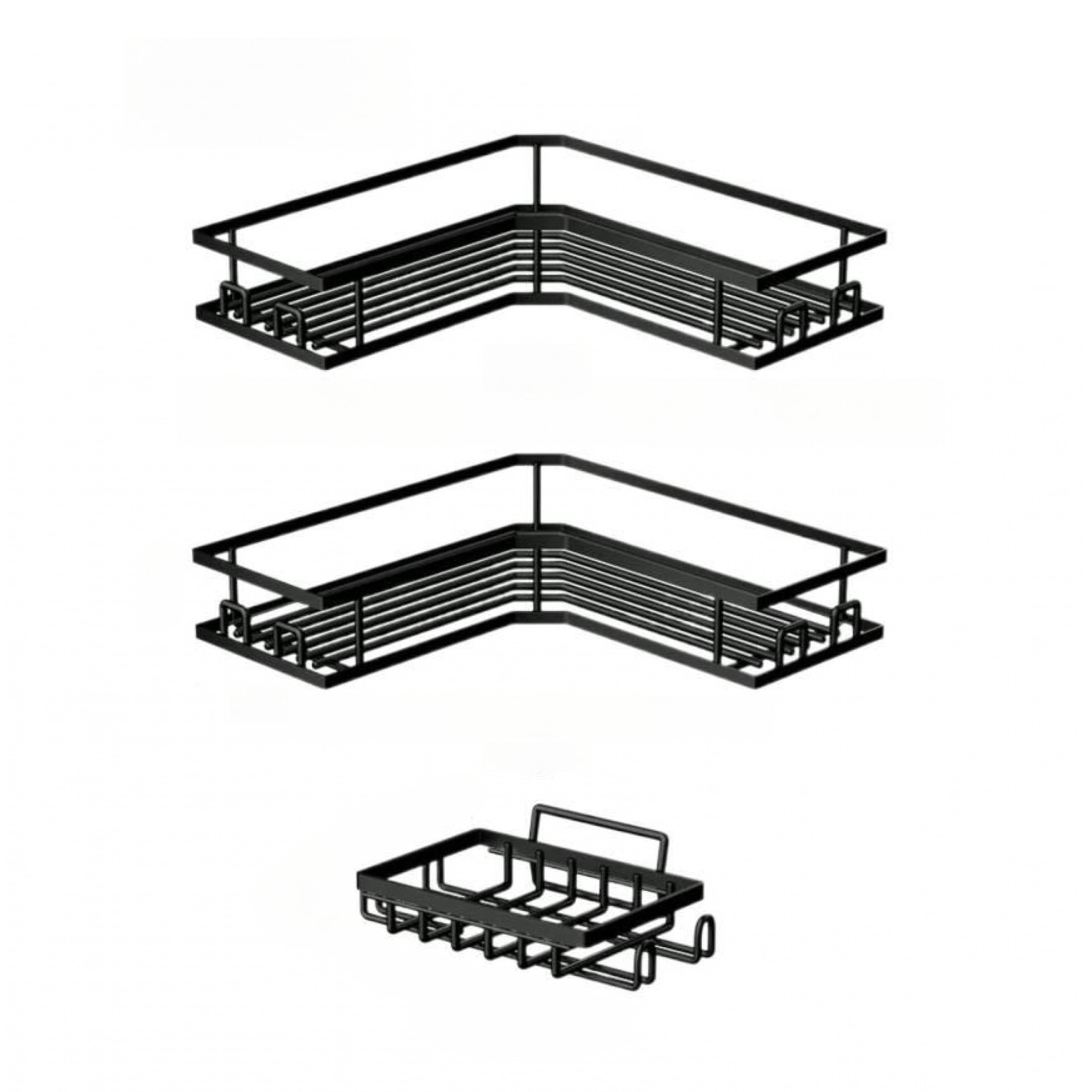 3pcs Stainless Steel Bathroom Storage Racks Set, Corner Shower Caddy ...