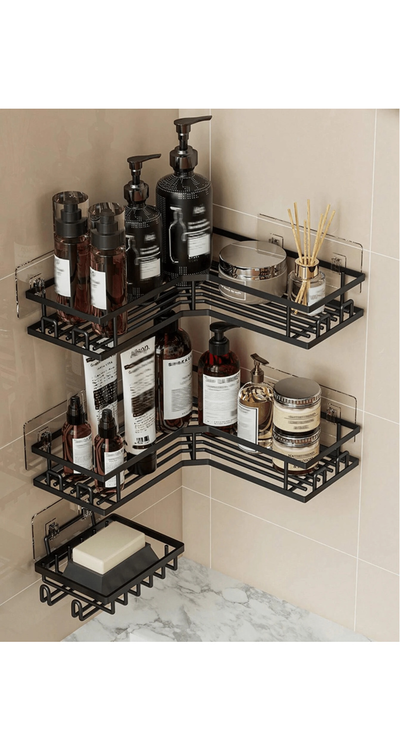 3pcs Stainless Steel Bathroom Storage Racks Set, Corner Shower Caddy, Wall Mount Adhesive Shower ...