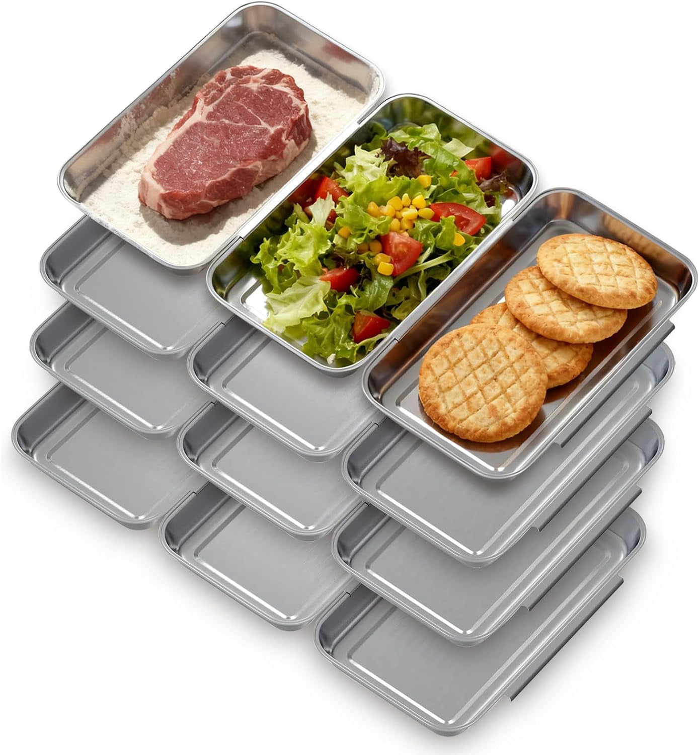 3pcs Stainless Steel Breading Tray Set, Metal Food Trays for Marinating ...