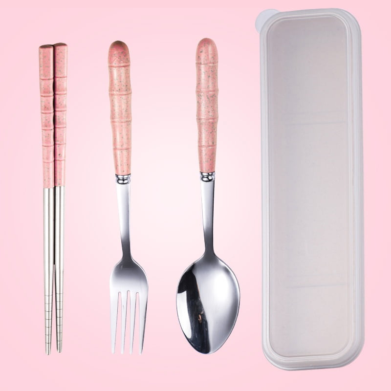3pcs Stainless Steel Chopsticks Fork Spoon Set with Travel Case Non ...