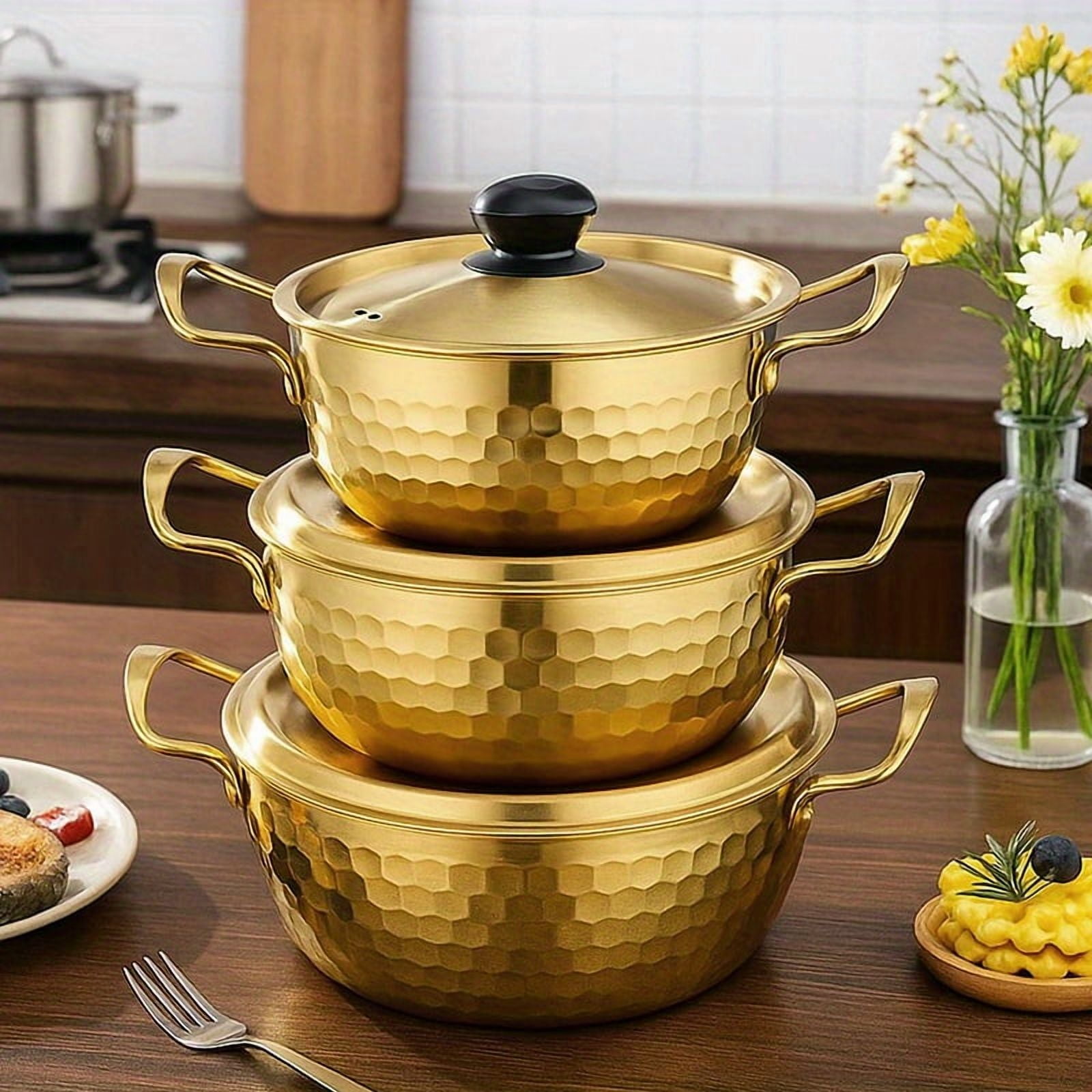 3pcs Stainless Steel Cookware Set with Durable Metal Lids - Premium ...