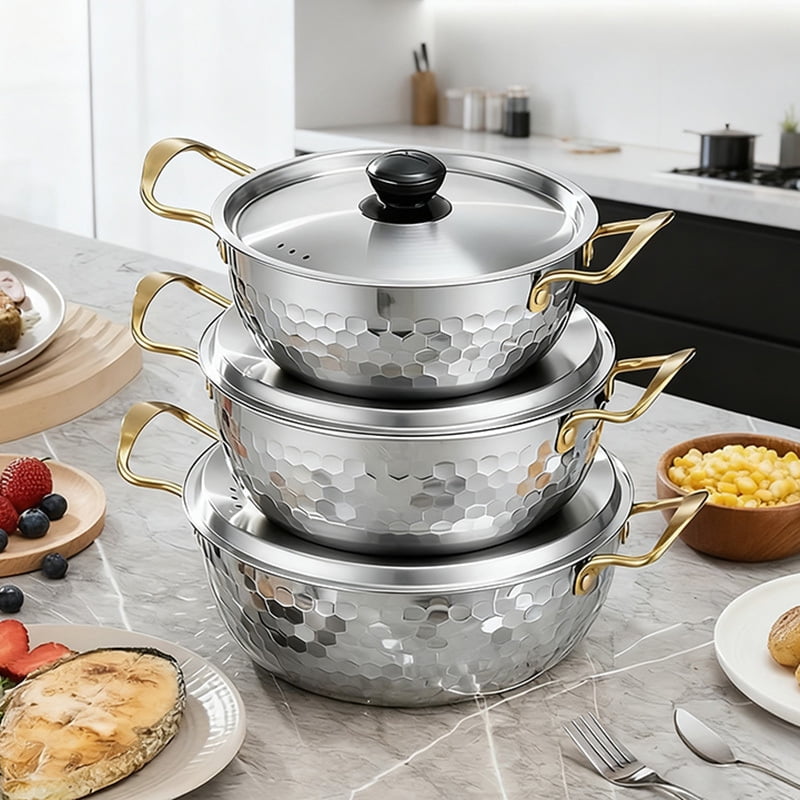 3pcs Stainless Steel Cookware Set with Durable Metal Lids - Premium ...