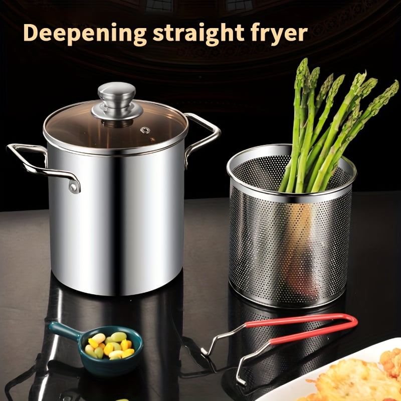 3pcs Stainless Steel Deep Fryer Set with Dual Handles, Large Capacity ...