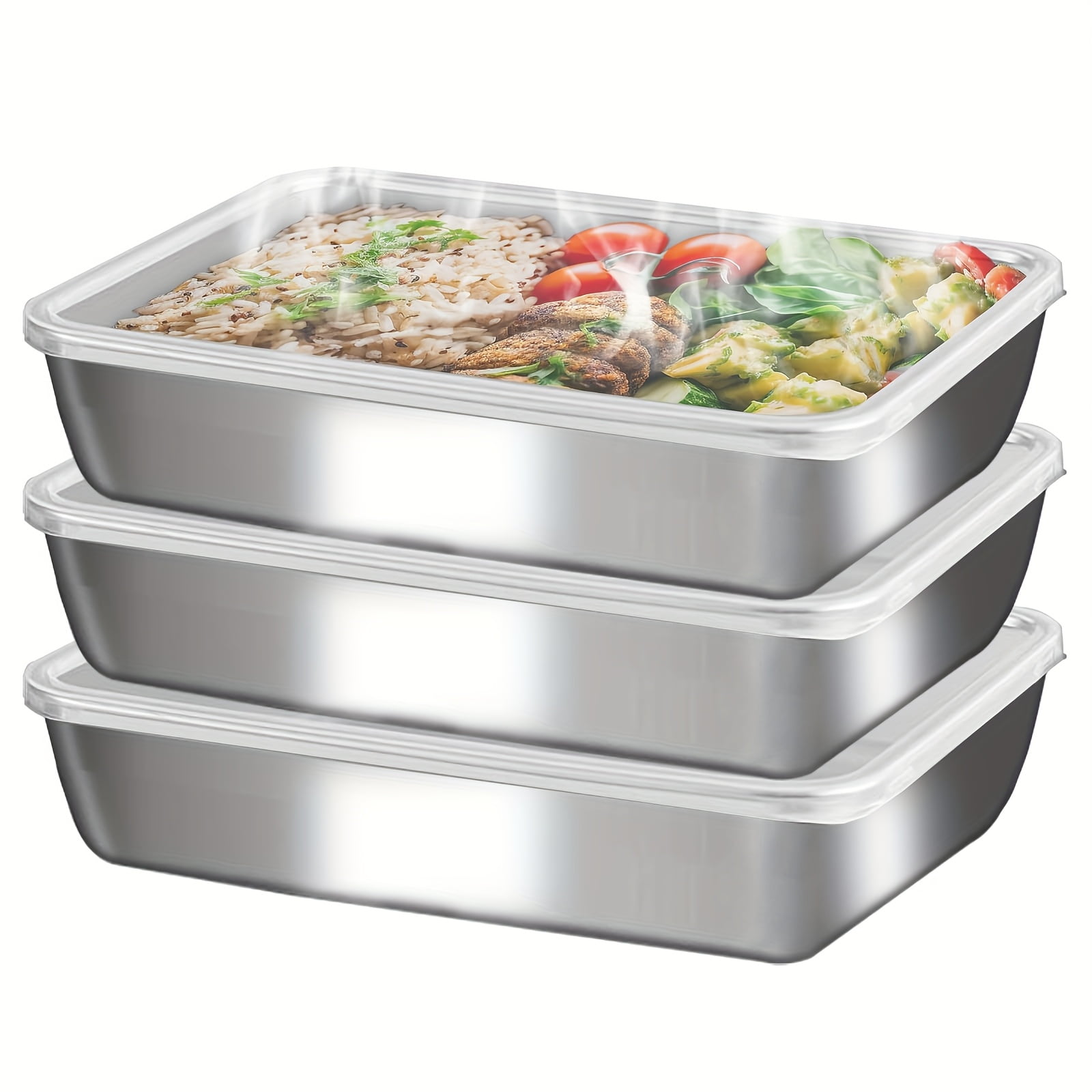 3pcs Stainless Steel Food Containers & Lunch Box, Leakproof Stackable ...