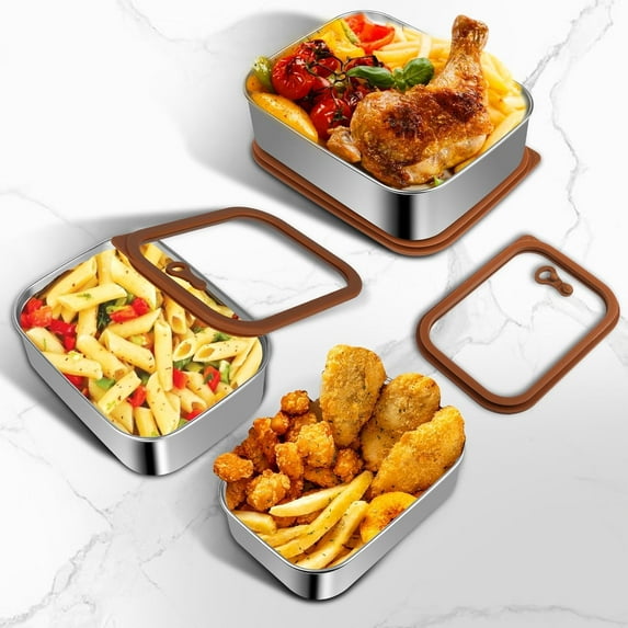 3pcs Stainless Steel Food Storage Container Set With Lids - Easy Clean ...