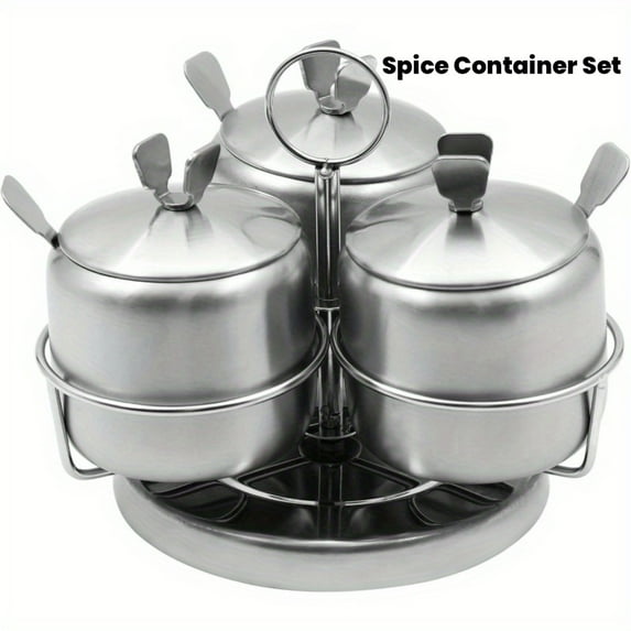 3pcs Stainless Steel Rotating Spice Rack & Condiment Set with Spinning ...