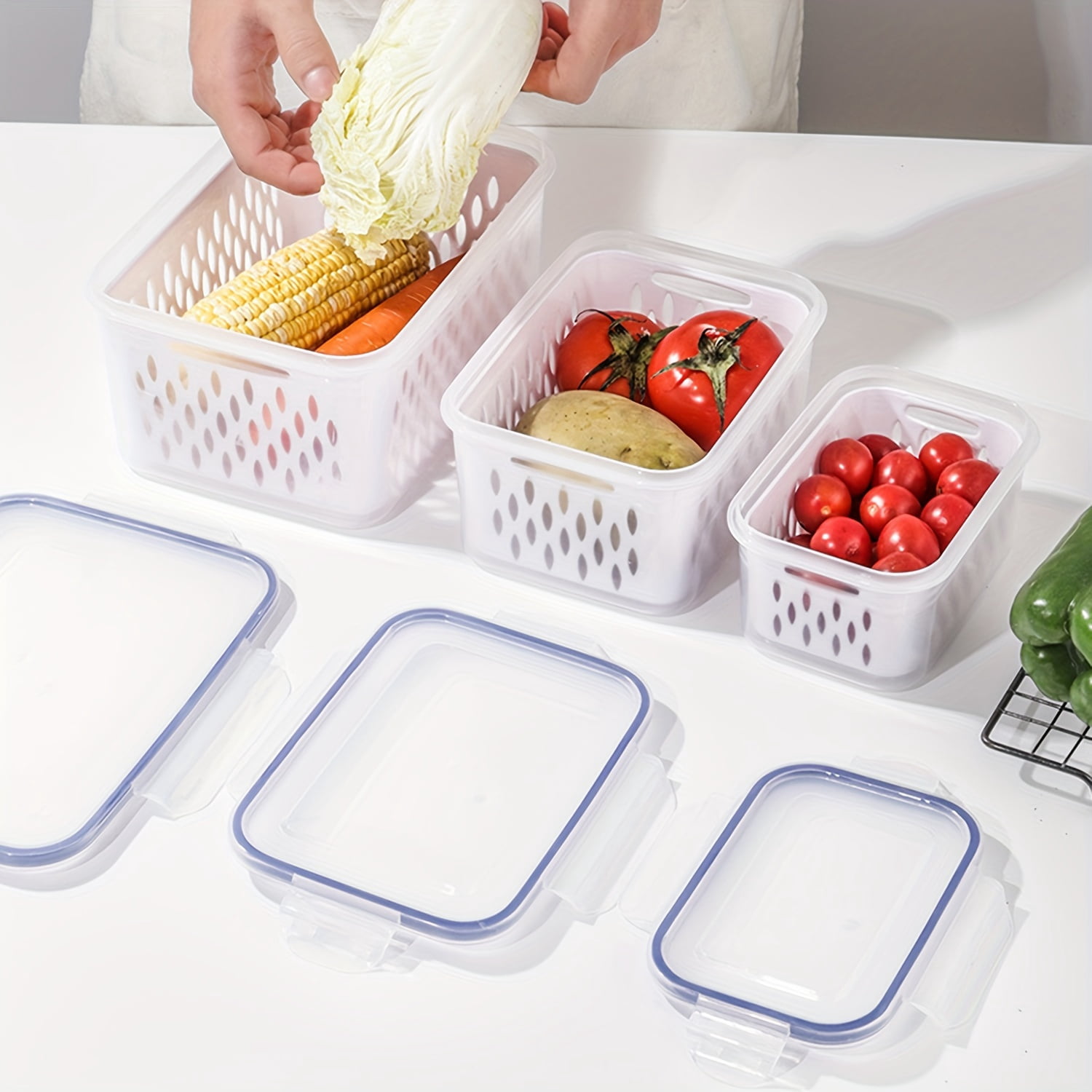 3pcs Storage Containers, Food Storage Containers Sets, Rectangle Food ...