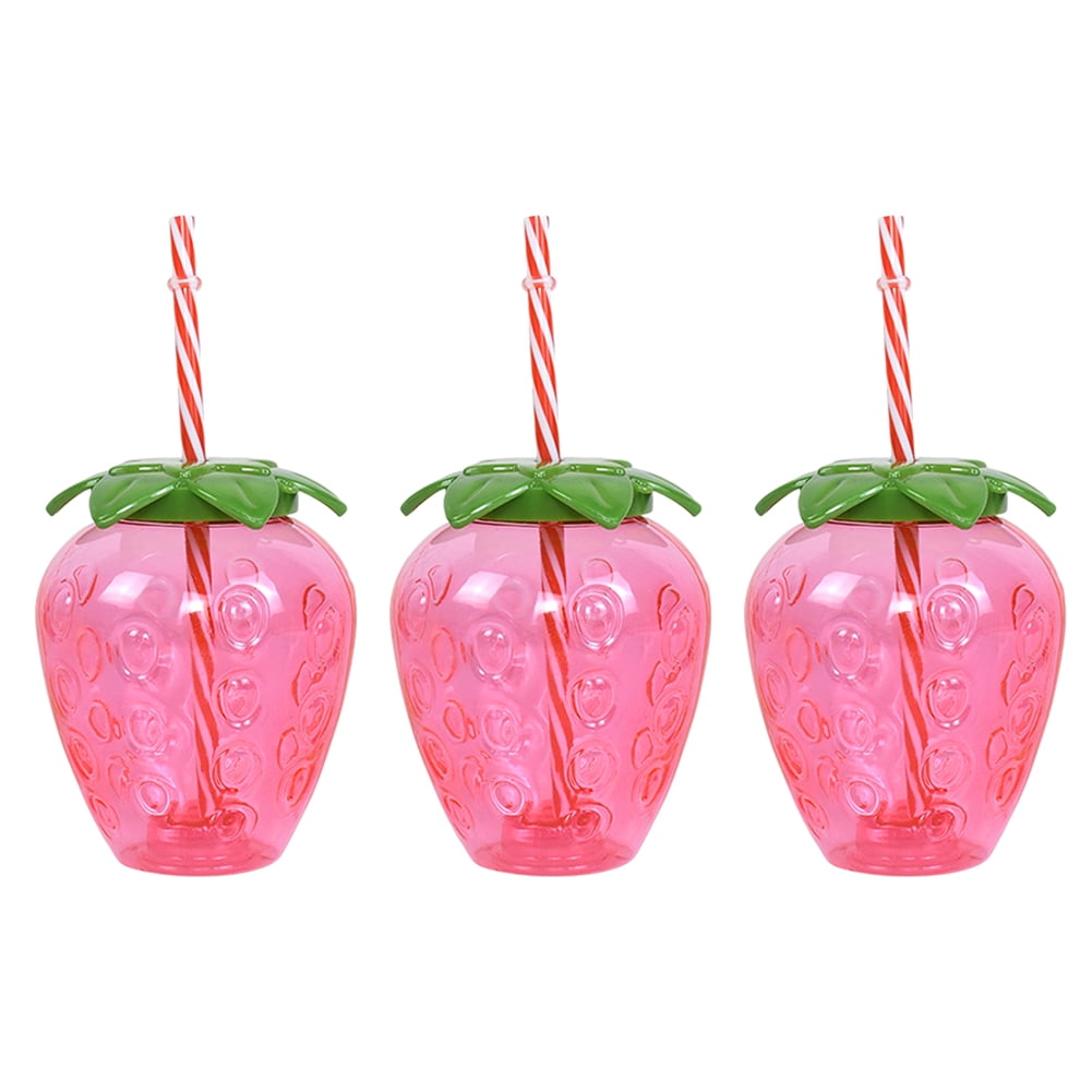 3pcs Strawberry Drinking Cup with Straw Summer Party Cup (3 ...