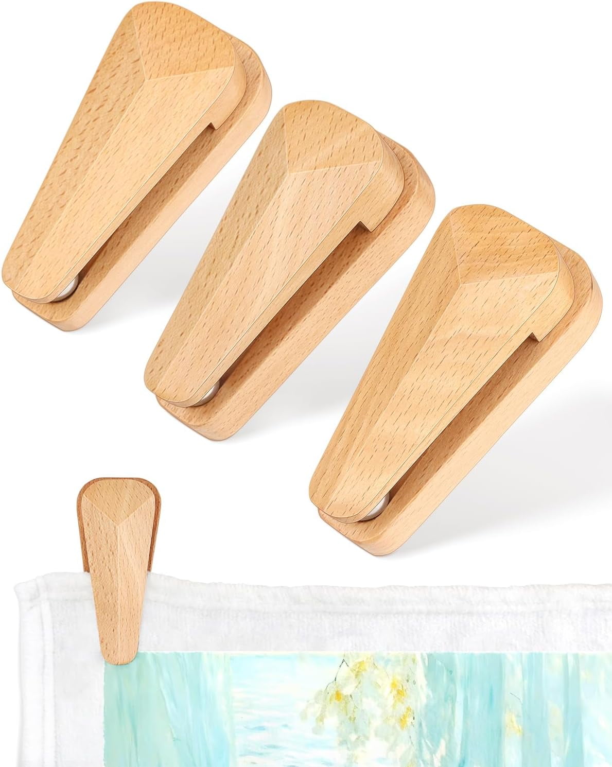 3pcs Strong Grip Tapestry Wall Hanger, Non Punching Wooden Tapestry ...