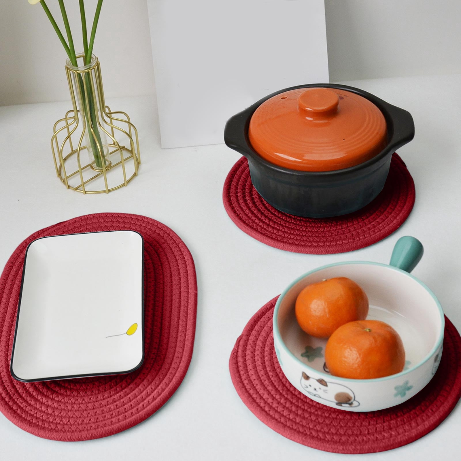 3pcs Sturdy Round Hand Braided Cotton Table Coasters with Thermal ...