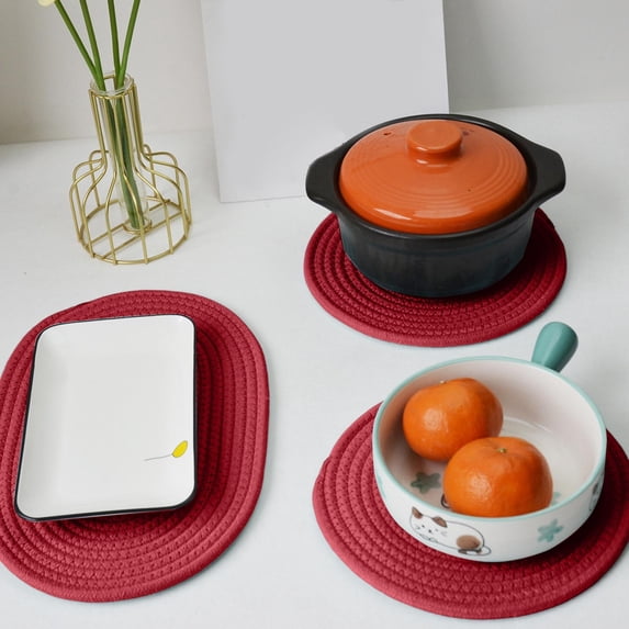 3pcs Sturdy Round Hand Braided Cotton Table Coasters with Thermal ...