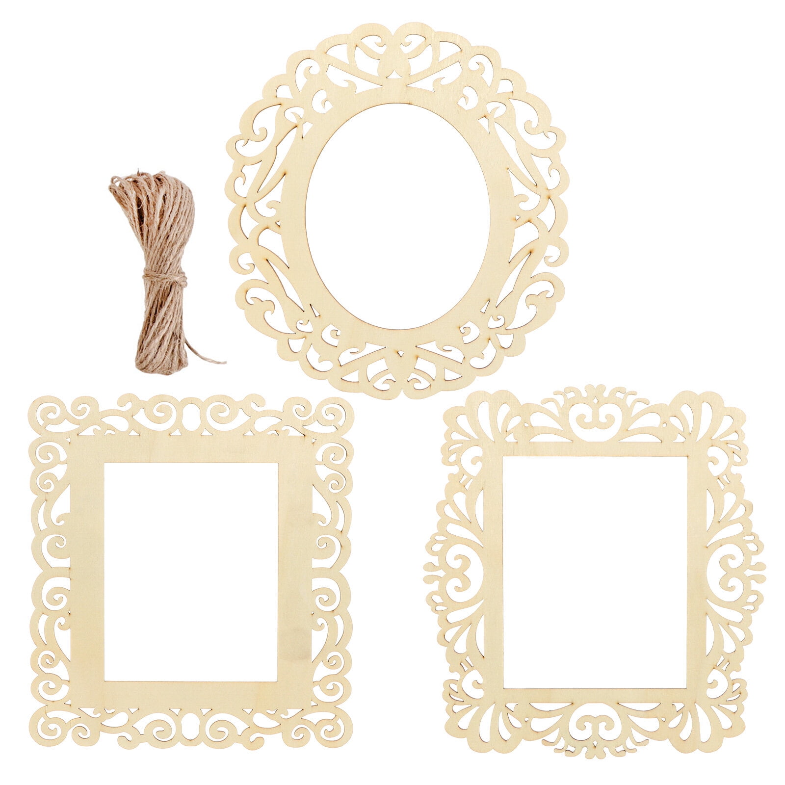 3pcs Stylish Unfinished Wood Picture Frames Paper Photo Frame with Jute ...